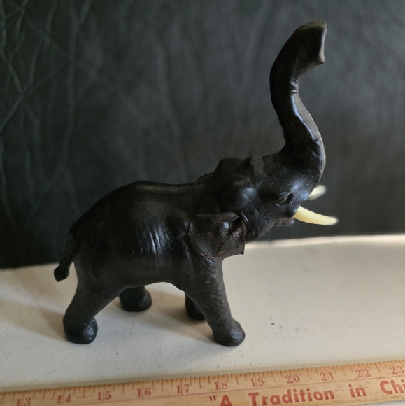 unknown | Accents | Vintage Leather Wrapped Black Elephant Figurine ...